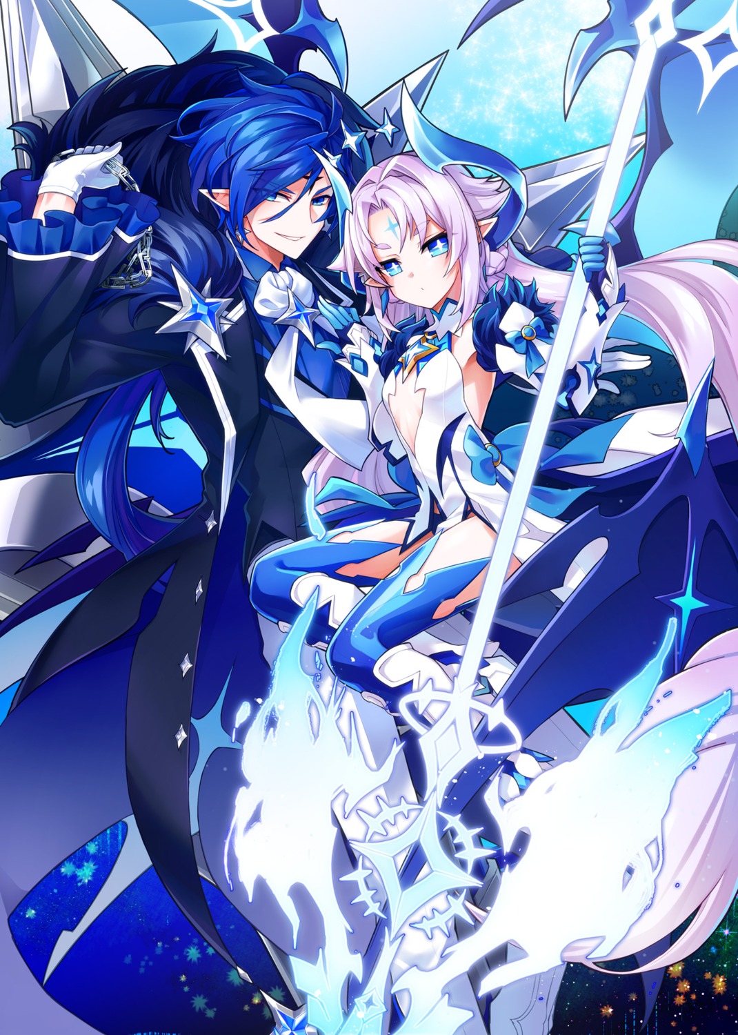 kuroshio maki elsword ciel (elsword) lu (elsword) armor dress horns no bra pantsu pointy ears ...